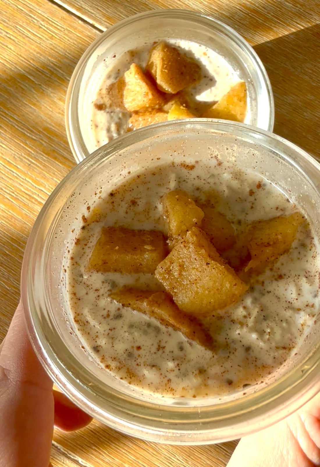 Breakfast Bircher Pots with Stewed Cinnamon Apple – Unrefined Nutrients